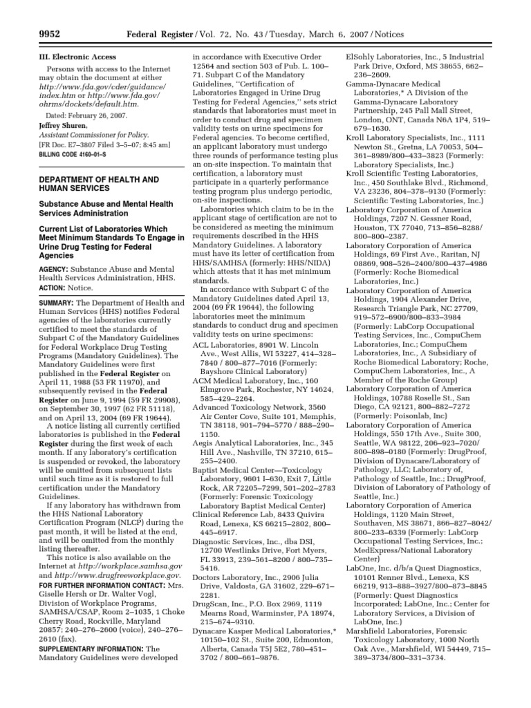 Notice: Federal Agency Urine Drug Testing Certified Laboratories ...