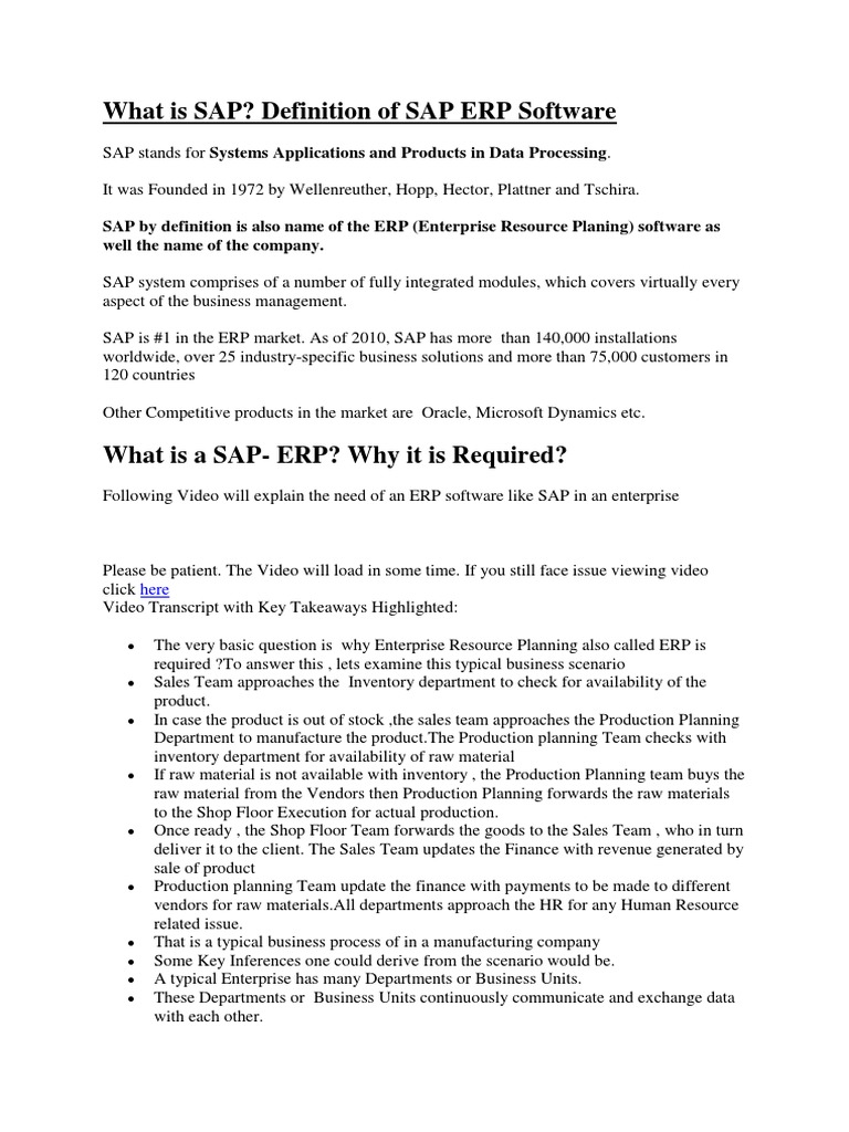 Introduction To Sap PDF | PDF | Enterprise Resource Planning | Sap Se