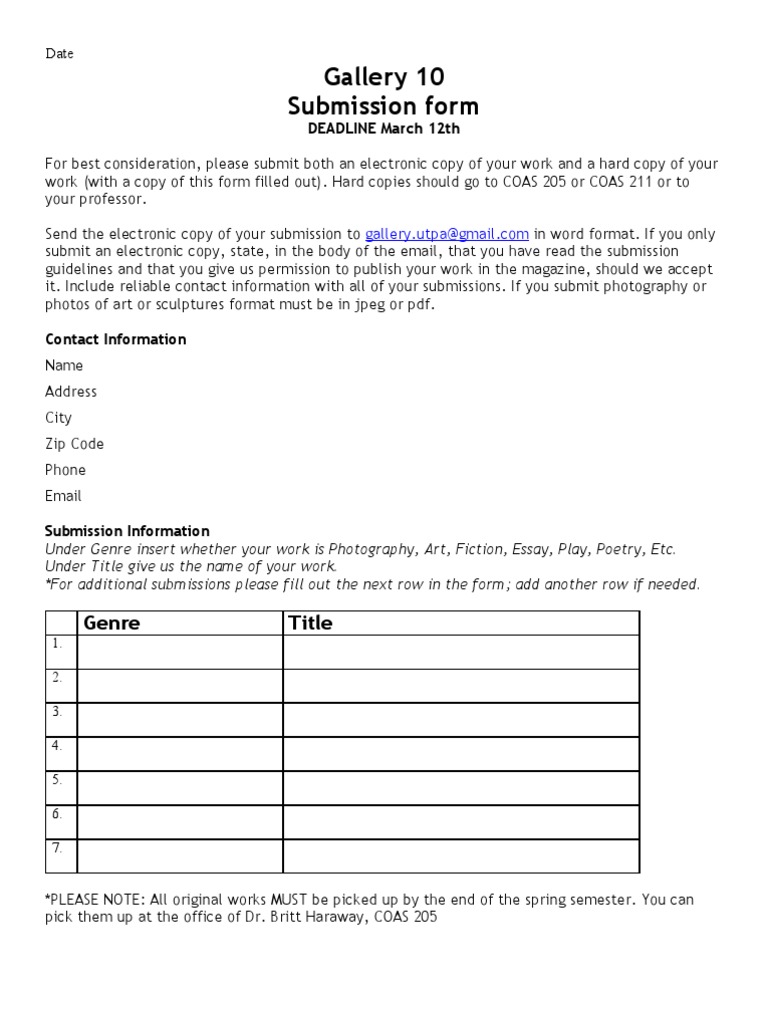 Gallery 10 Multiple Submission Form | PDF