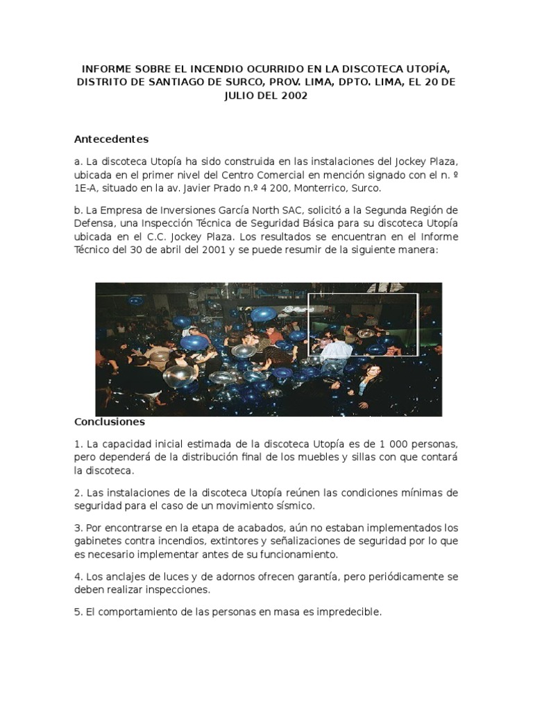 Informe Sobre El Incendio Ocurrido en La Discoteca Utopía | PDF | Lima ...