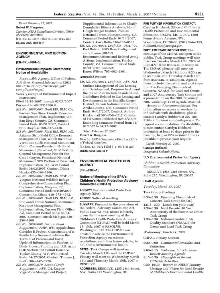EPA Environmental Impact Statements Notice | PDF | United States ...