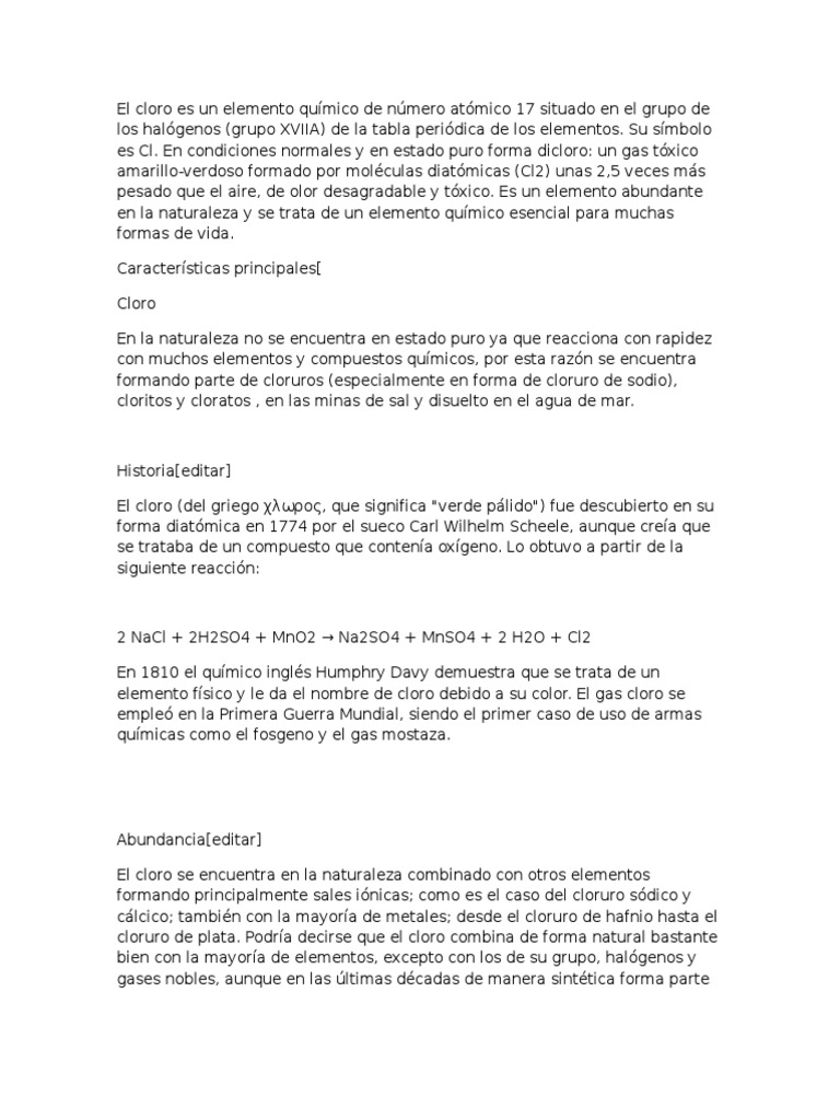 El Cloro Pdf Cloro Química