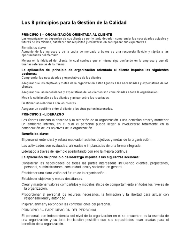 8 Principios de Gestión de Calidad | PDF | Gestión de la calidad | Toma ...