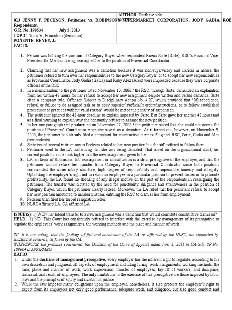 Management's Right to Reassign | PDF | Employment | Salary