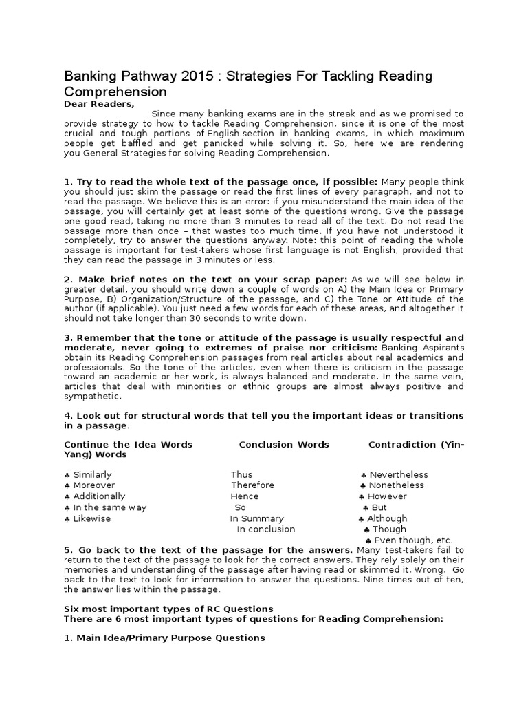 Banking Pathway 2015: Strategies For Tackling Reading Comprehension ...