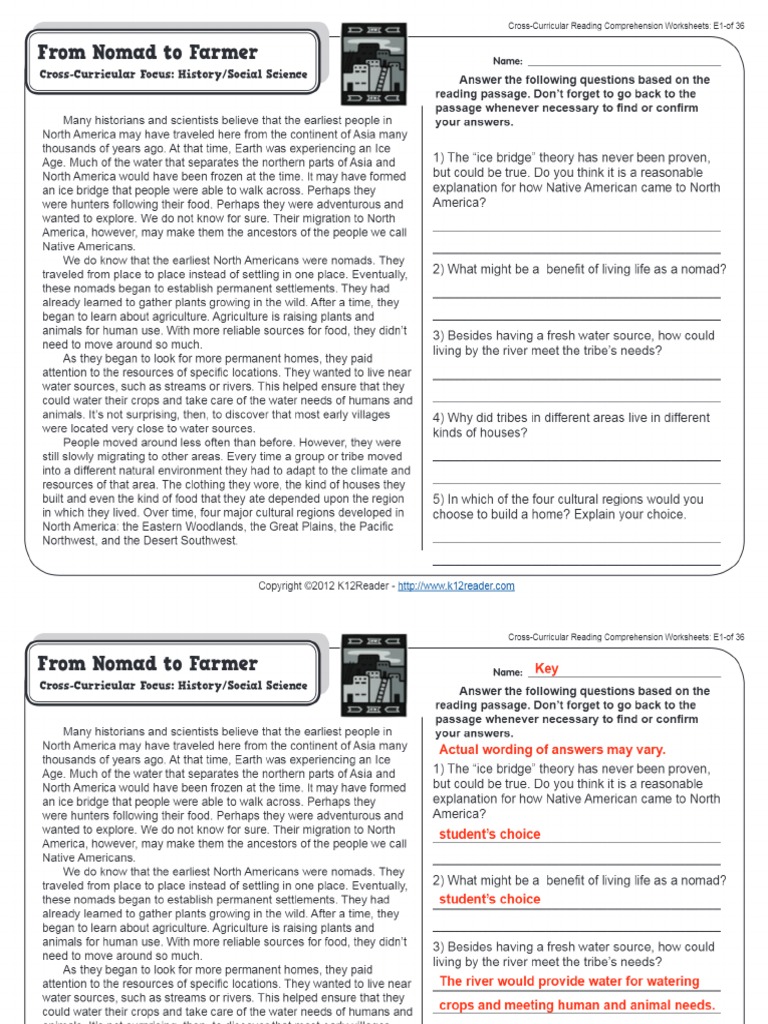 From Nomad To Farmer - 5th Grade Reading Comprehension Worksheet | PDF