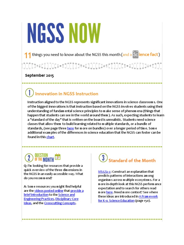 September 2015 NGSS NOW Newsletter | PDF | Science Education | Quality ...