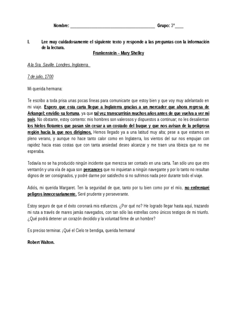 Practica Comprension de Lectura | PDF | Mary Shelley | Frankenstein