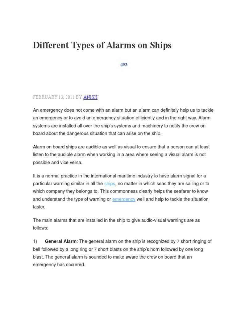 Types of Ship Alarm Systems | PDF | Boats | Water Transport
