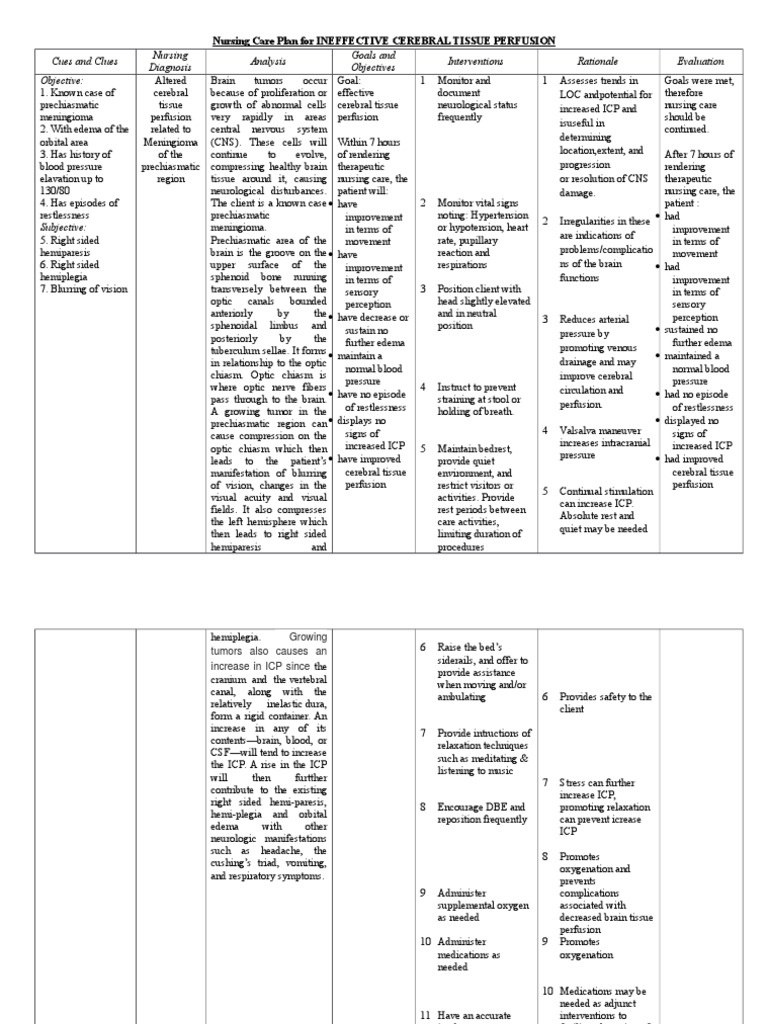 Nursing Care Plans - Ineffective Cerebral Tissue Perfusion | PDF | Medicine | Epidemiology