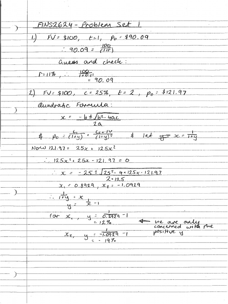 FINS2624 Problem Set 1 Solutions | PDF