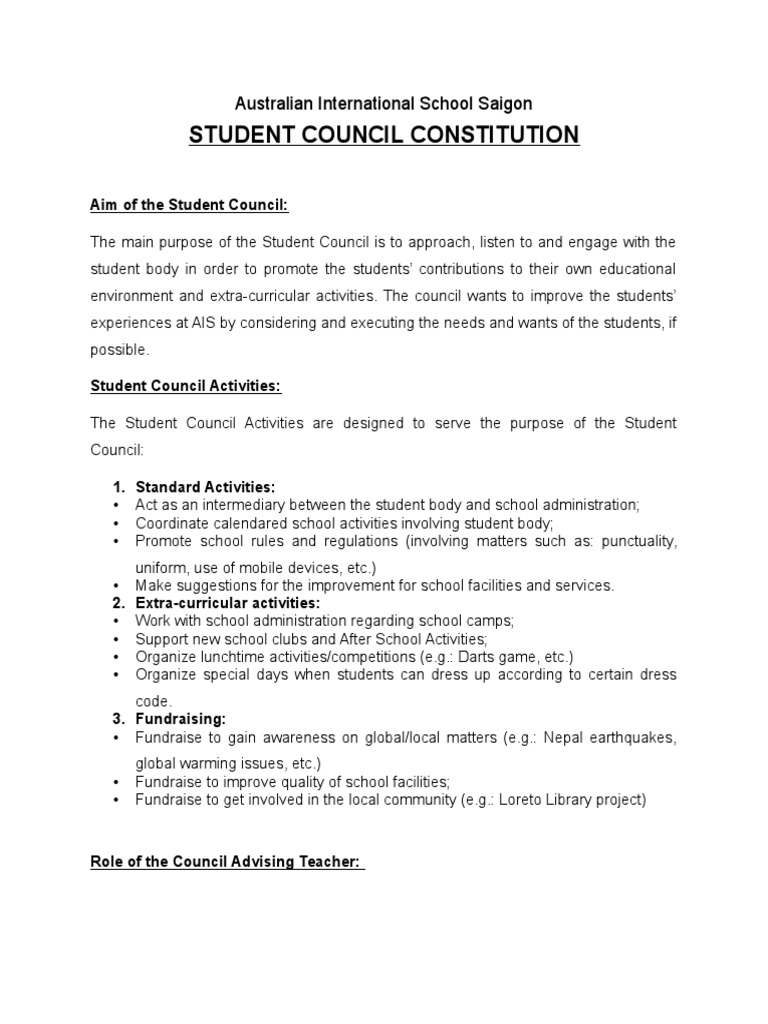 Ais Student Council Constitution | PDF | Leadership | Head Teacher