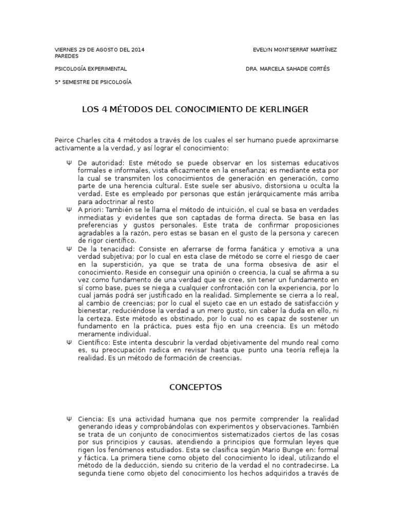 Los 4 Métodos Del Conocimiento de Kerlinger | Método científico | Ciencia