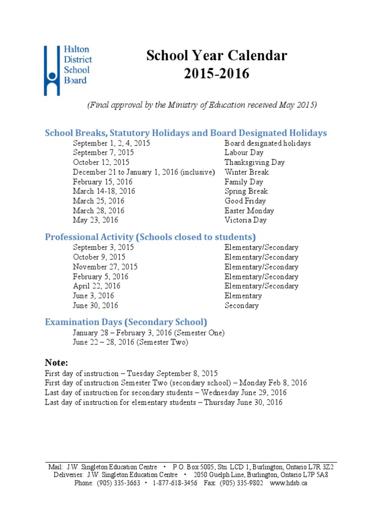 2015-2016 School Year Calendar | PDF