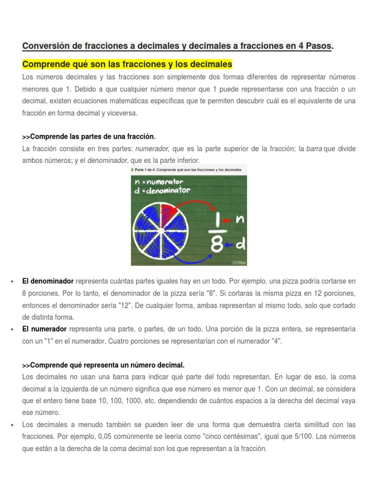 Conversión de Fracciones A Decimales y Decimales A Fracciones en 4 ...