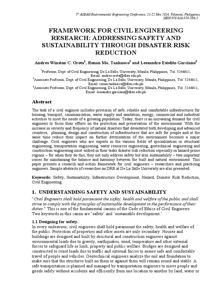 Framework For Civil Engineering Research: Addressing Safety and ...