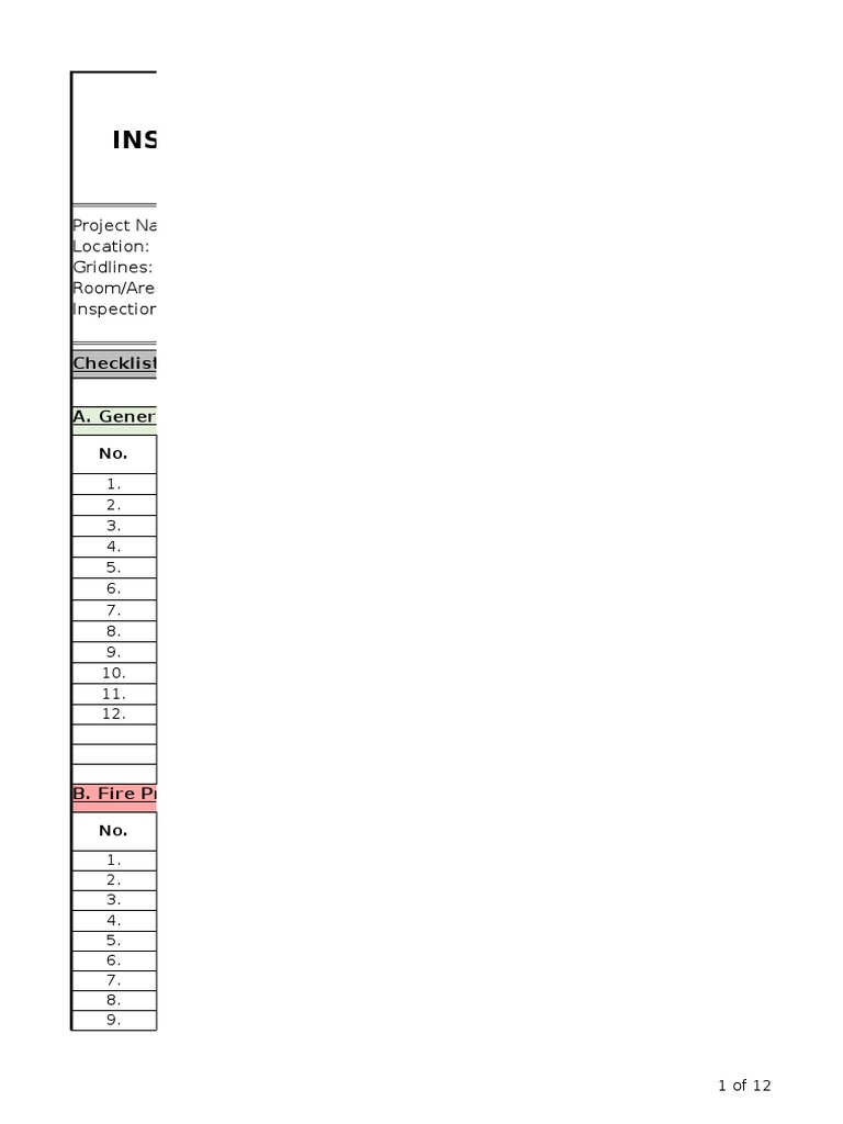 Mechanical Inspection Form For Handing Over Completed Room or Area ...