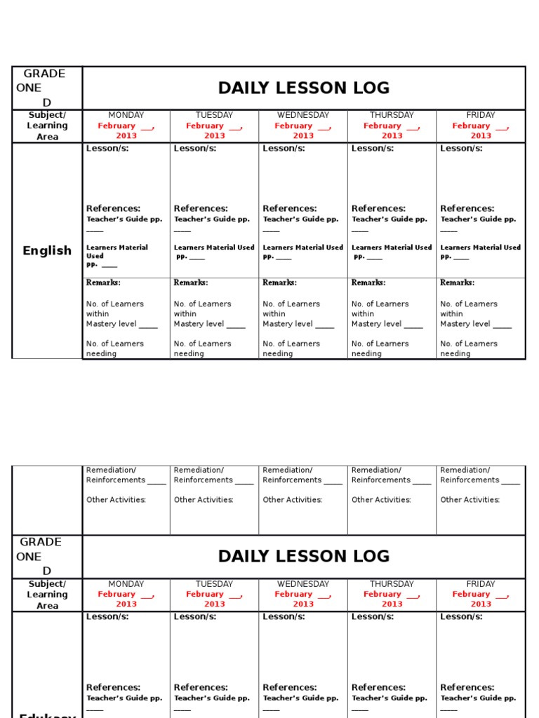 Daily Lesson Log | Education Theory | Cognition