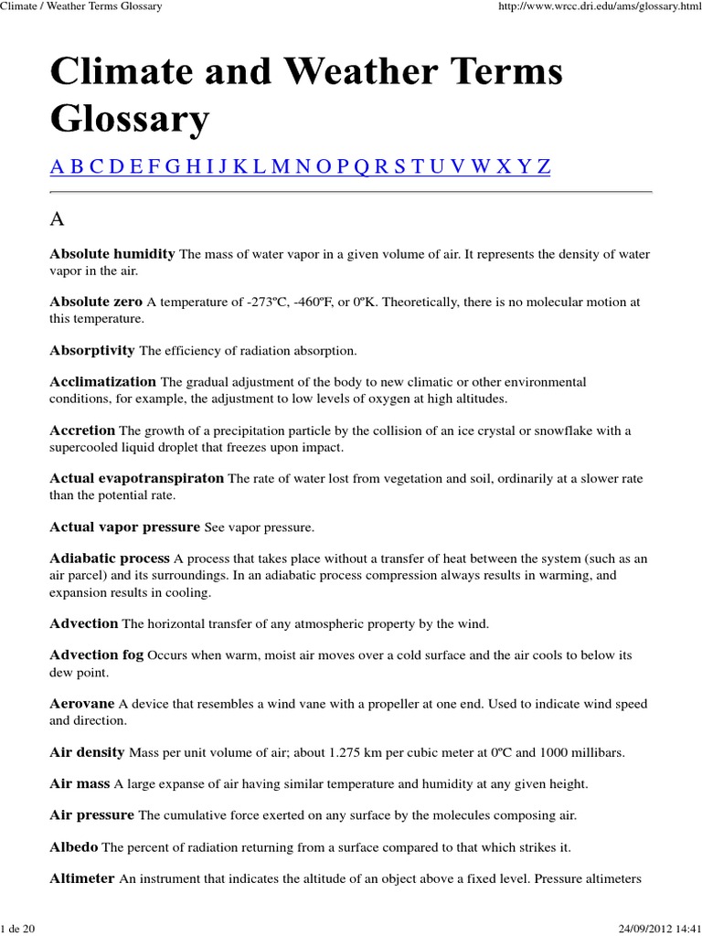 Climate - Weather Terms Glossary | PDF | Atmosphere Of Earth | Cloud