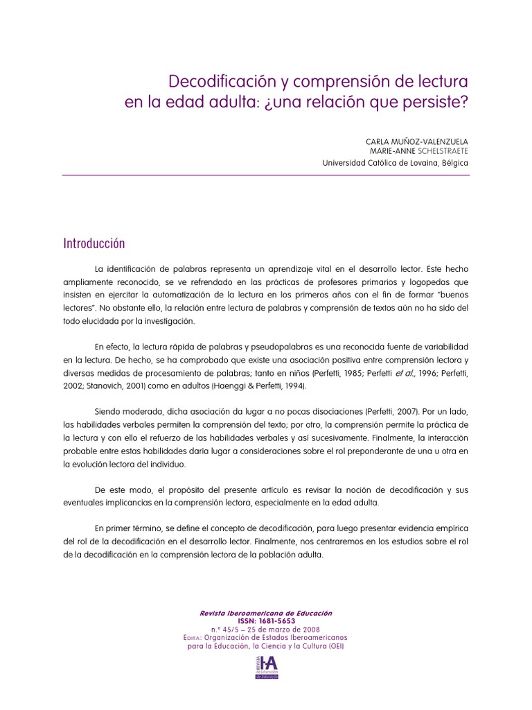 Decodificacion Lectora | PDF | Palabra | Memoria