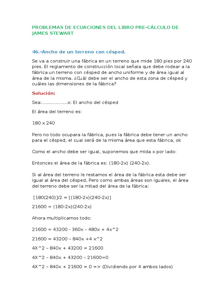 Problemas de Pre-Cálculo Resueltos | PDF | Ecuaciones | Objetos matemáticos