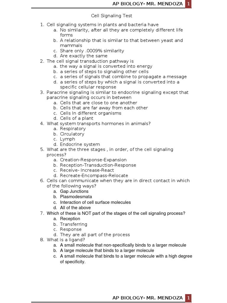 Cell Signalling Test | PDF | Cell Signaling | Kinase