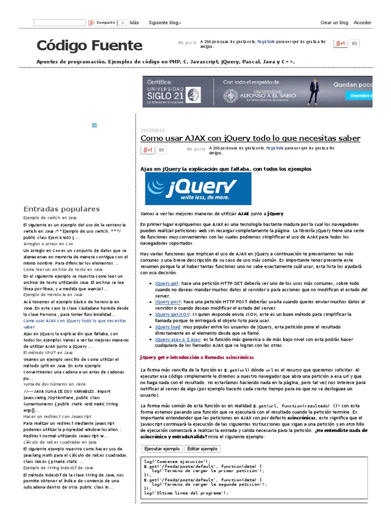 Como Usar AJAX Con JQuery Todo Lo Que Necesitas Saber - Código Fuente | Descargar gratis PDF ...