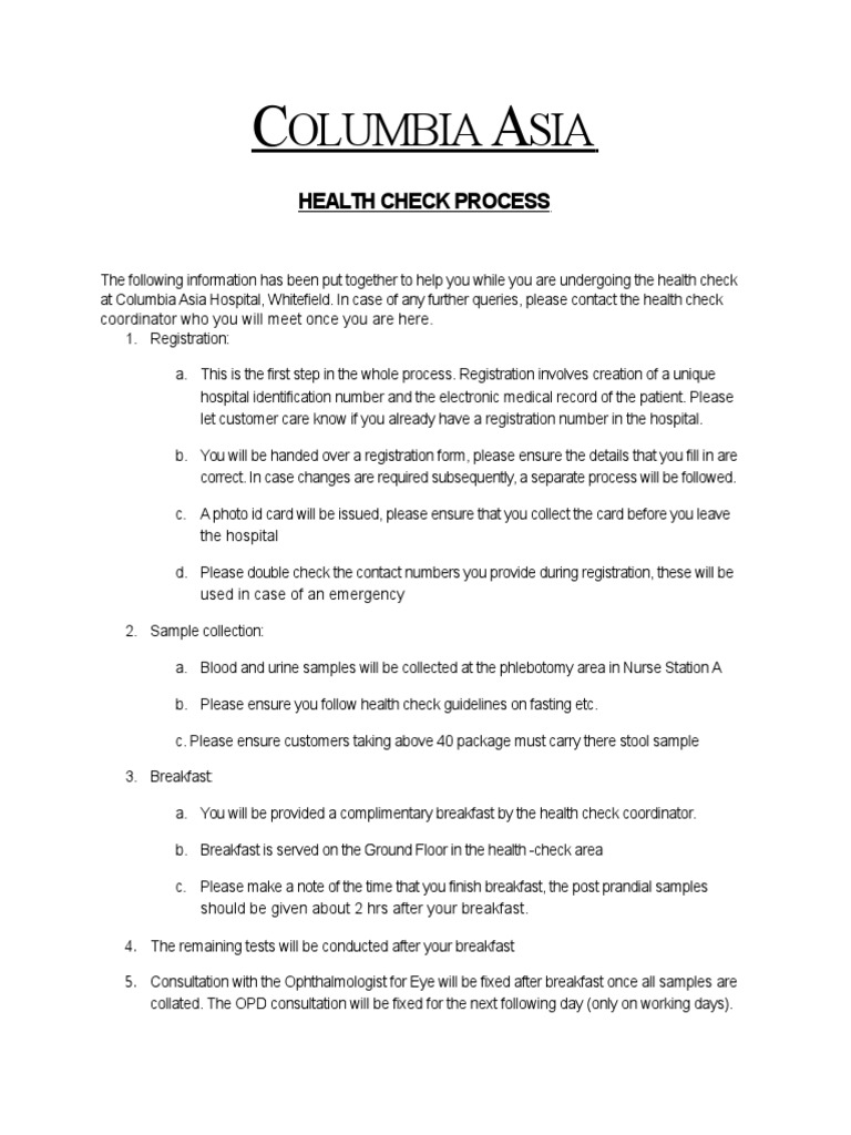 Health Check Procedures | PDF | Medical Record | Pregnancy
