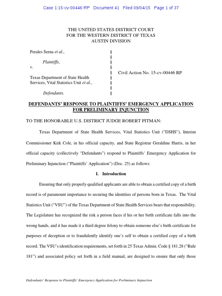 Response to Motion for Preliminary Injunction.pdf | Identity Document ...