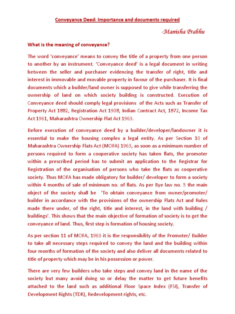 Conveyance Deed Importance and Documents Required | Conveyancing | Deed