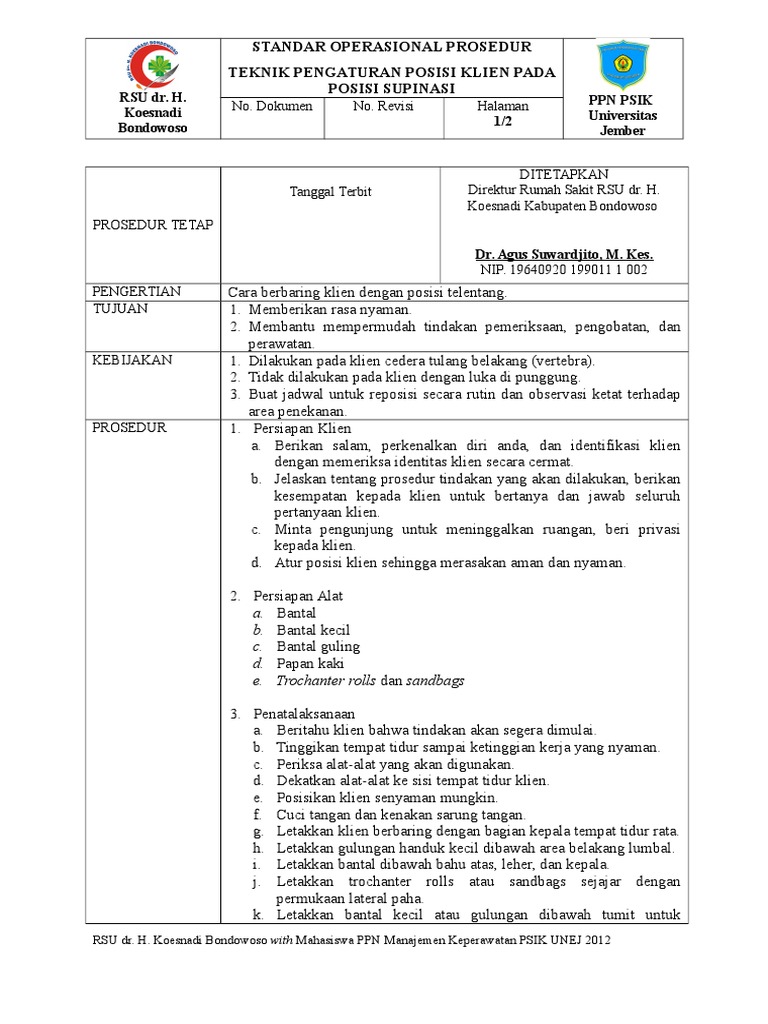 Sop Teknik Posisi Supinasi | PDF