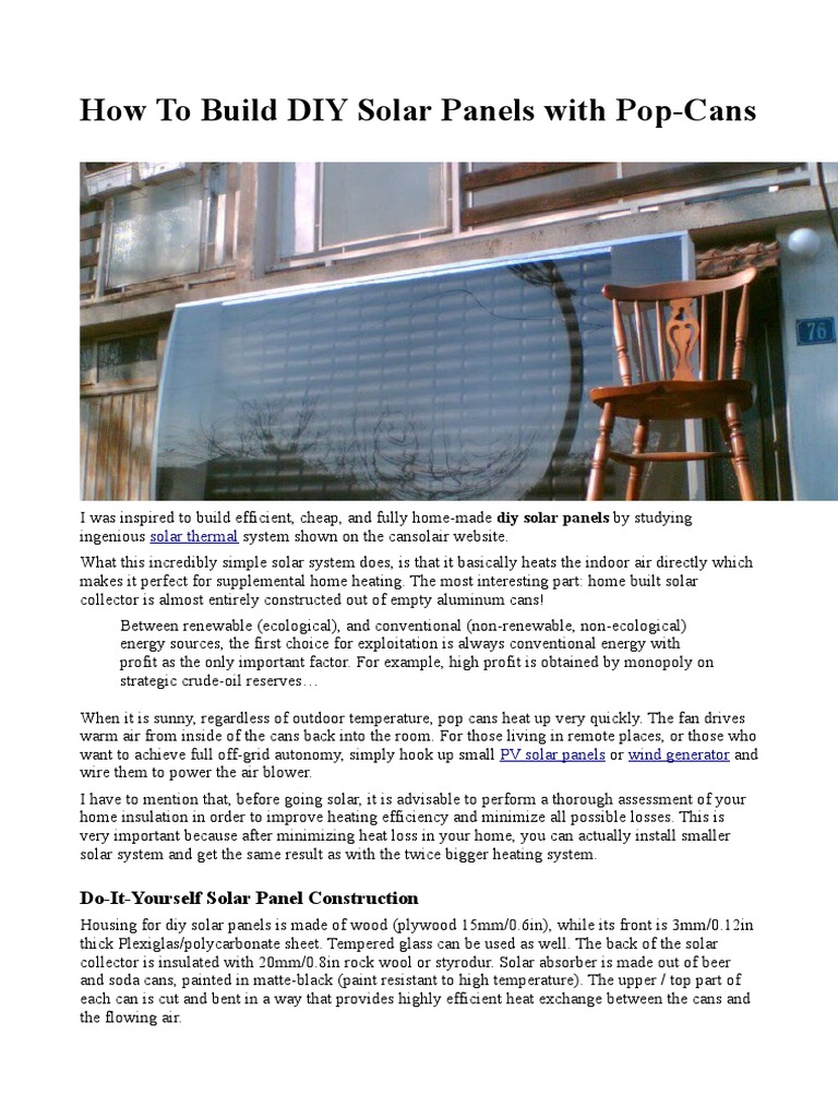How To Build DIY Solar Panels With Pop-Cans | PDF | Adhesive | Thermostat