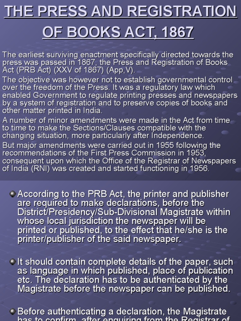 Overview of the Press Act 1867 | PDF | Newspapers | Publishing