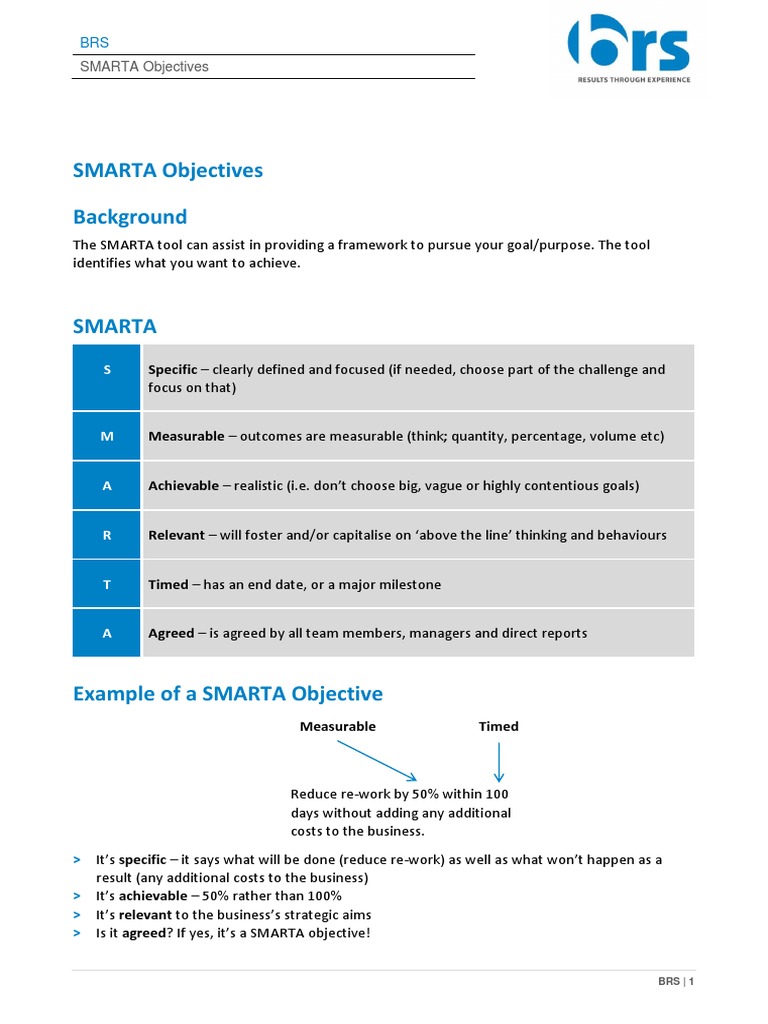 SMARTA Objectives PDF | PDF | Goal | Cognition