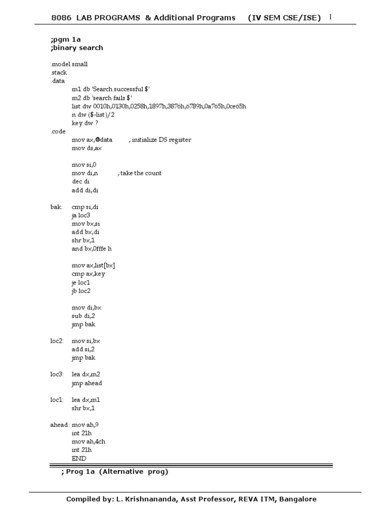 Lab Programs 8086 | PDF | Subroutine | String (Computer Science)
