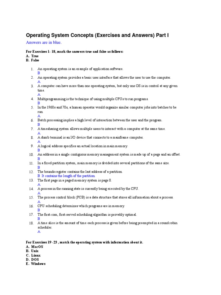 Operating System Concepts Part I Answers in Blue | PDF | Process ...