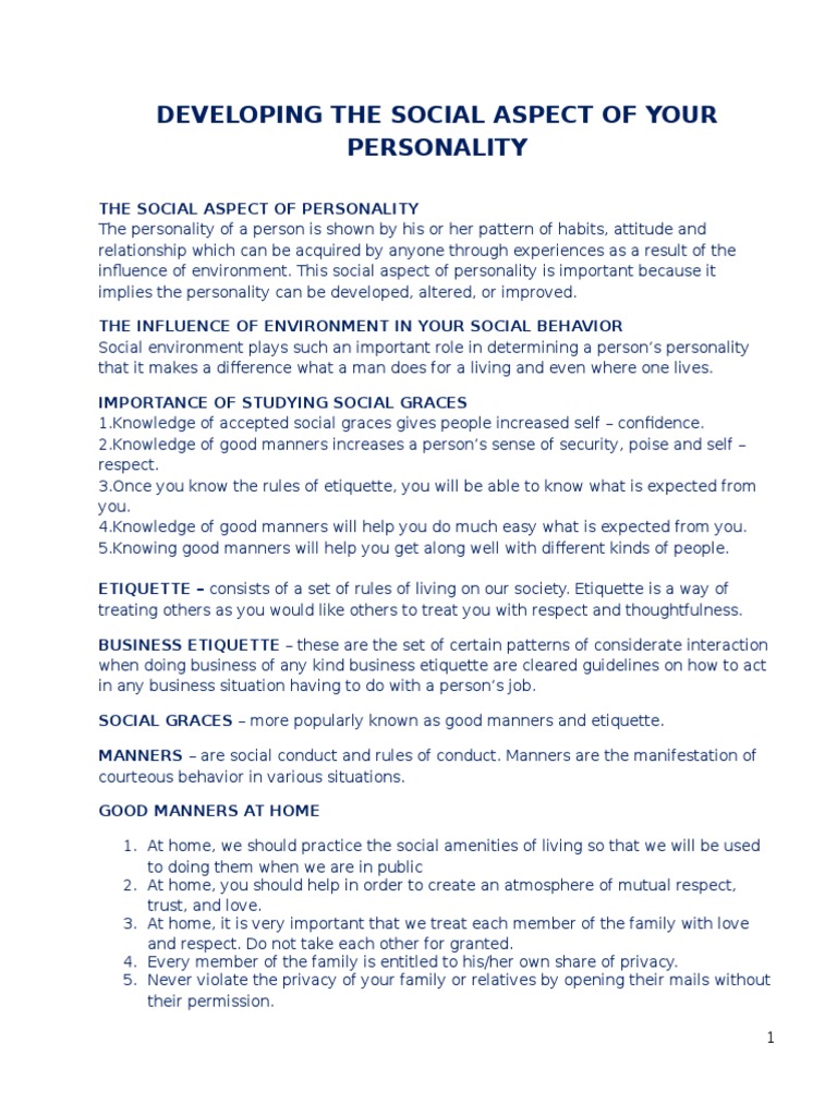 Enhancing Social Aspects of Personality | PDF | Etiquette | Waiting Staff