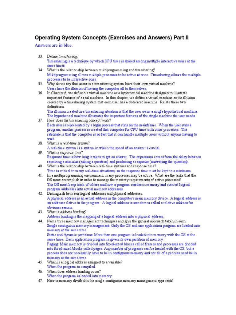 Operating System Concepts Exercises And Answers Part Ii Pdf Scheduling Computing 1291