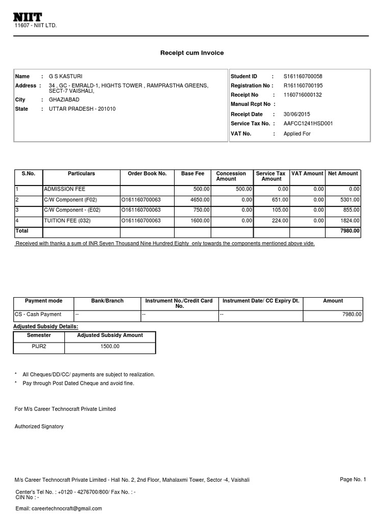 r 1611607001951160716000132 niit | Payments | Value Added Tax