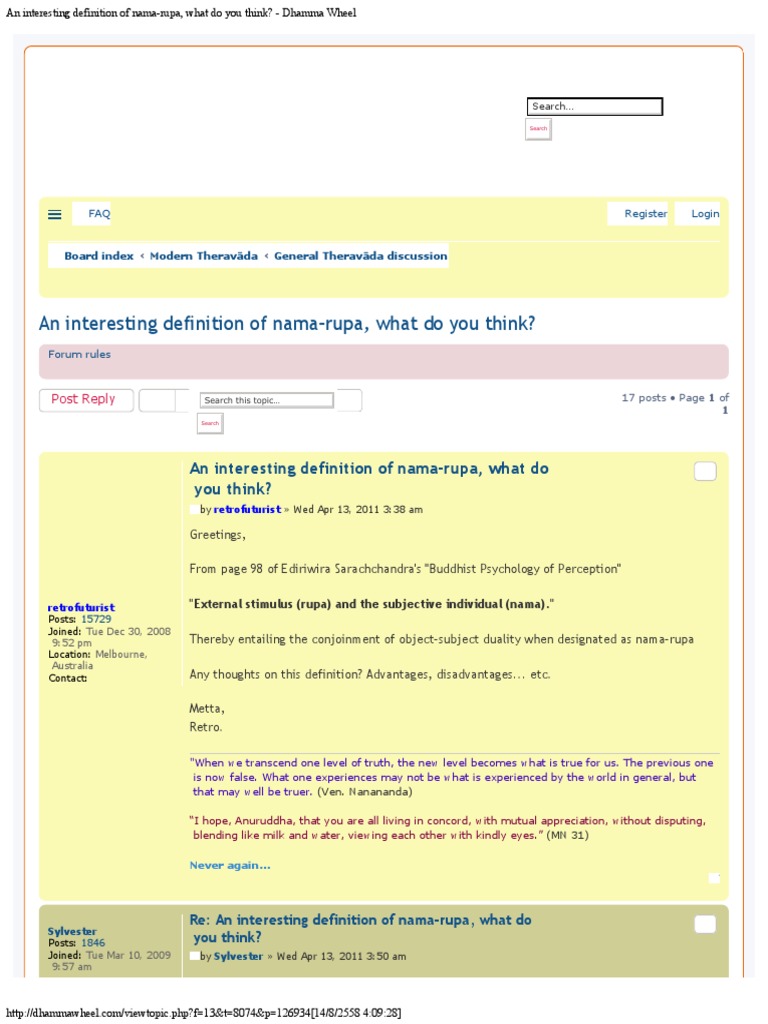 An Interesting Definition of Nama-Rupa, What Do You Think - Dhamma ...