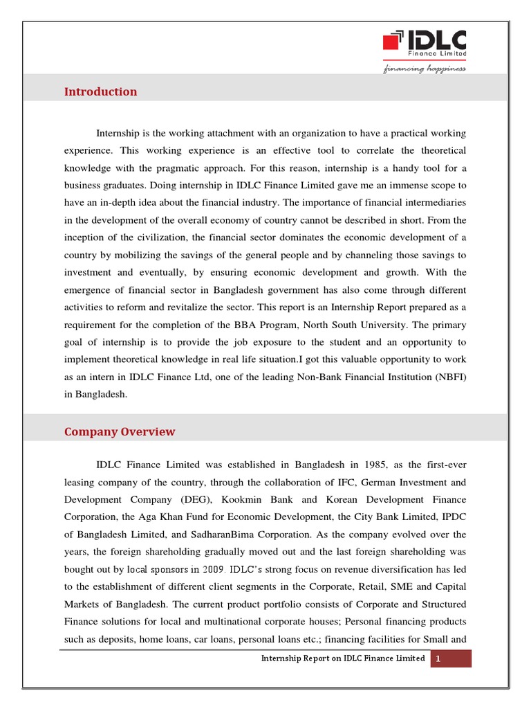 Internship Report On IDLC FInance | PDF | Internship | Job Hunting