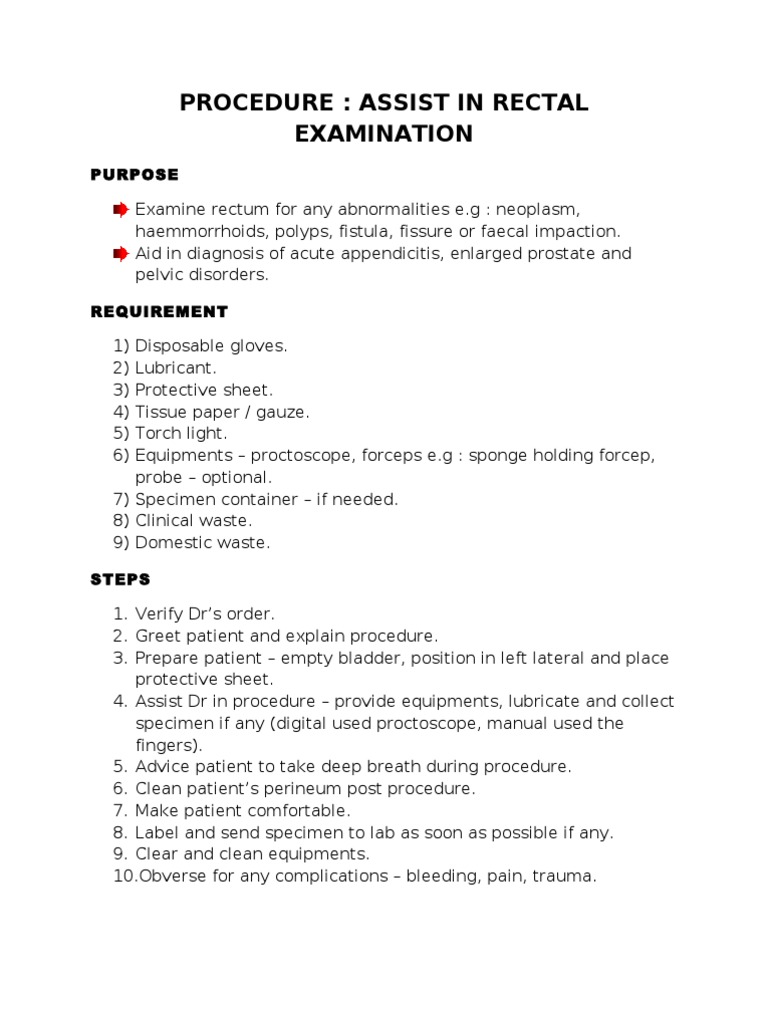 Assist in Rectal Examination Procedure | PDF | Self-Improvement | Wellness