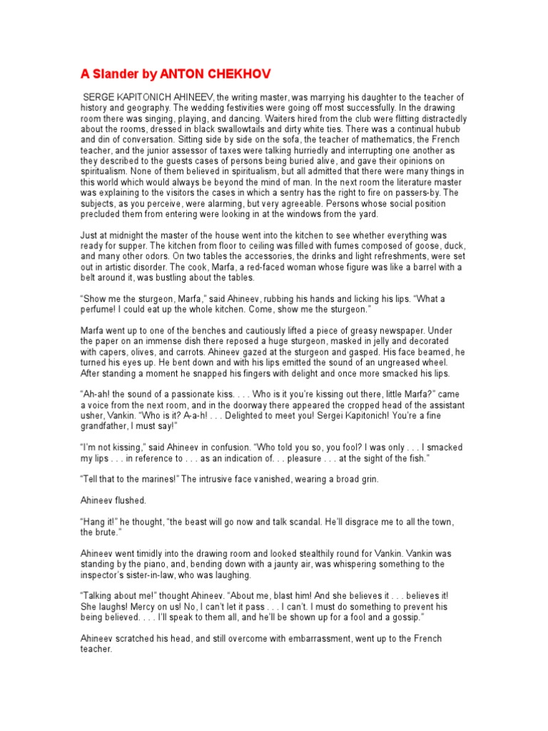 A Slander by Anton Chekhov | PDF