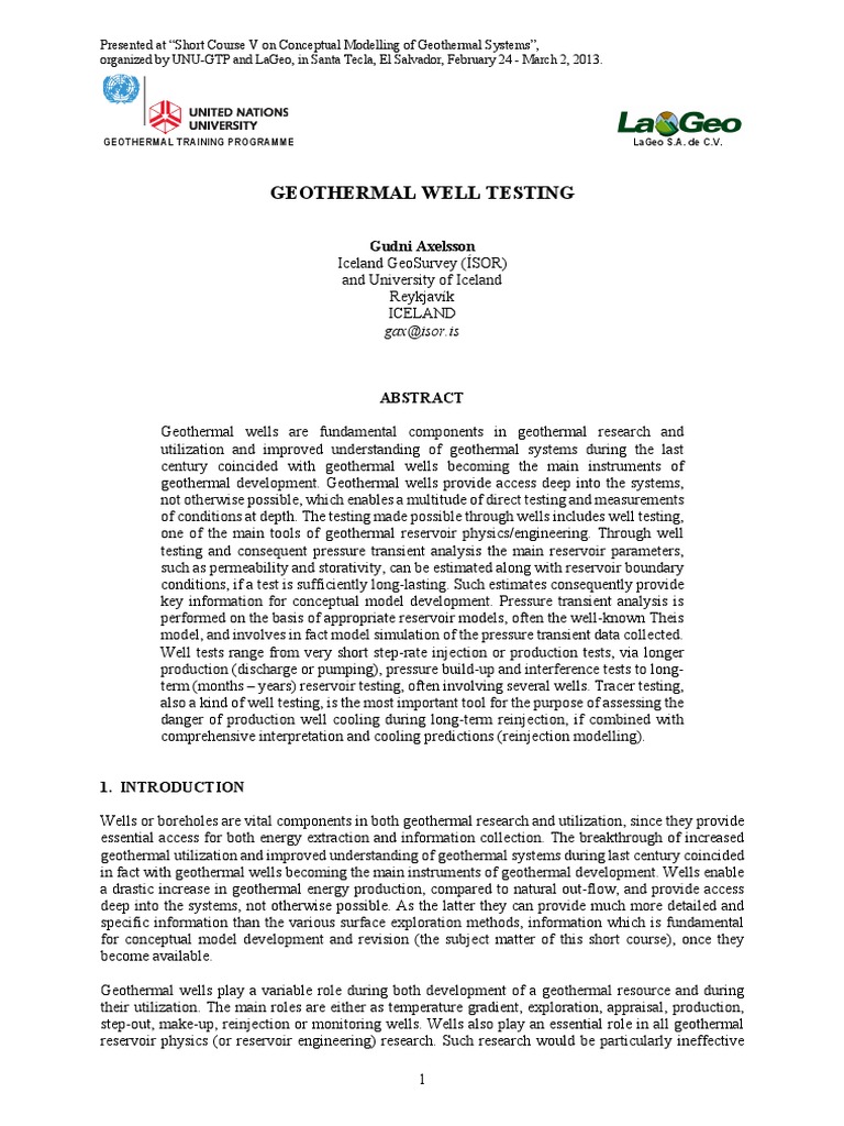Geothermal Well Testing | PDF | Permeability (Earth Sciences ...