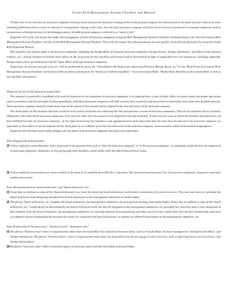 Credit Risk Management Checklist | PDF | Risk | Credit