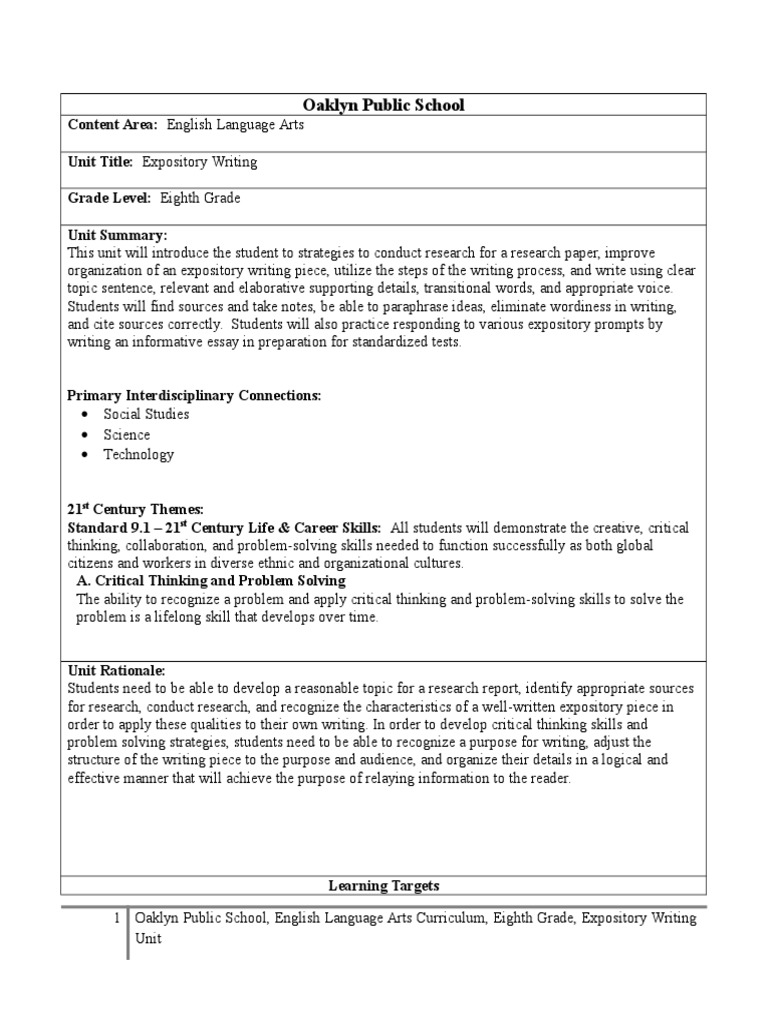 Eighth Grade Expository Writing Unit | PDF | Critical Thinking ...