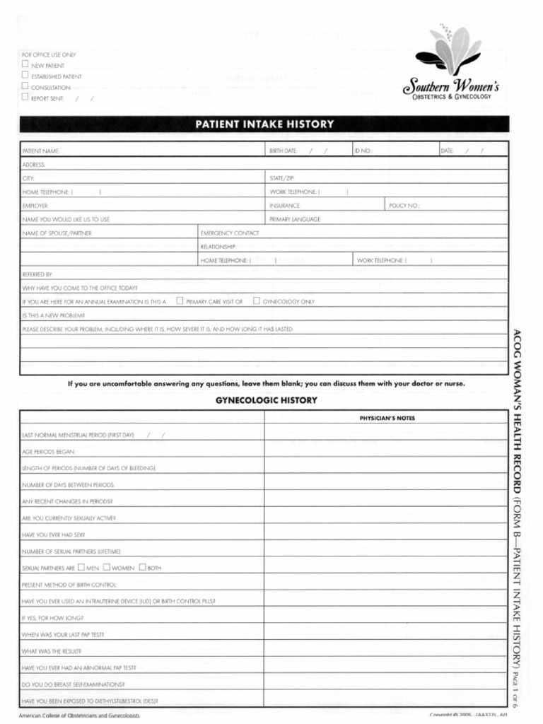 ACOG Intake Form | PDF