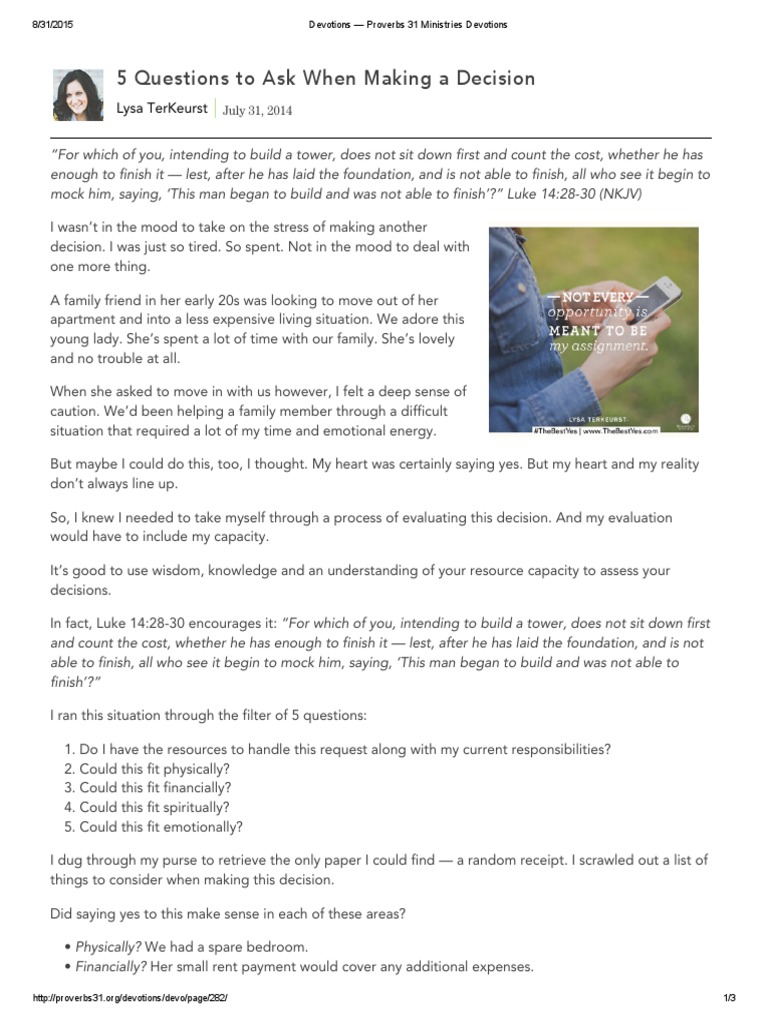 5 Questions To Ask When Making A Decision | PDF | Wisdom | Decision Making