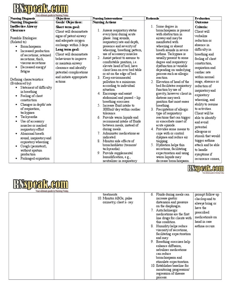 Nursing Care Plan for Asthma Management | PDF | Asthma | Respiratory Tract
