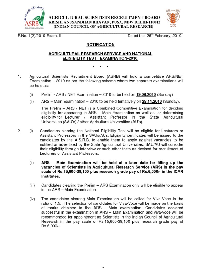 ARS 2010 Notification | PDF